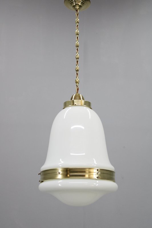 Art Deco Luzette Pendant in Opaline Glass attributed to Peter Behrens ...