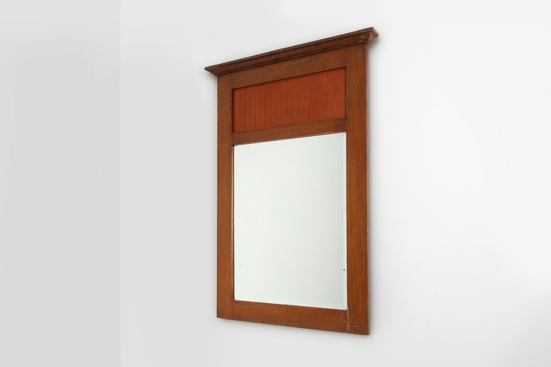 Art Deco French Oak Mirror with Fluted Panel, 1930s for sale at Pamono