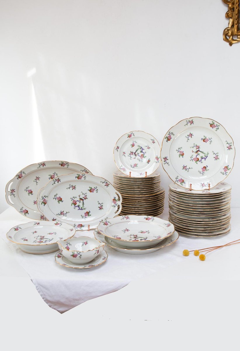 French Limoges Porcelain Dinnerware Set with Bird of Paradise Design ...
