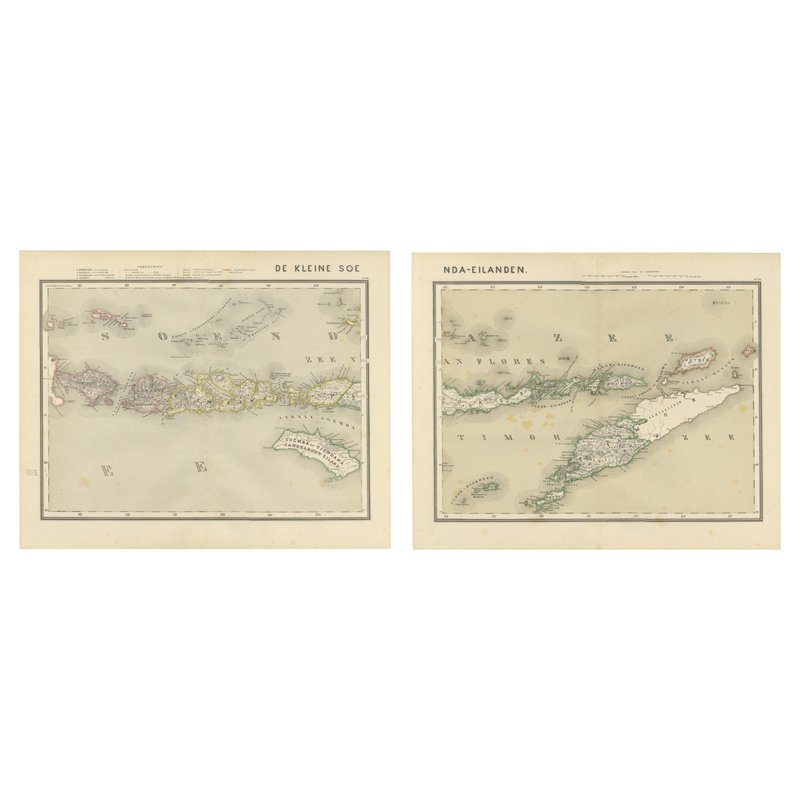 Antique Maps of the Lesser Sunda Islands in Dutch East Indies, 1884 ...