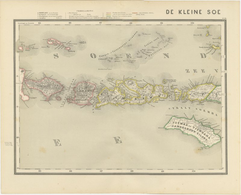 Antique Maps of the Lesser Sunda Islands in Dutch East Indies, 1884 ...