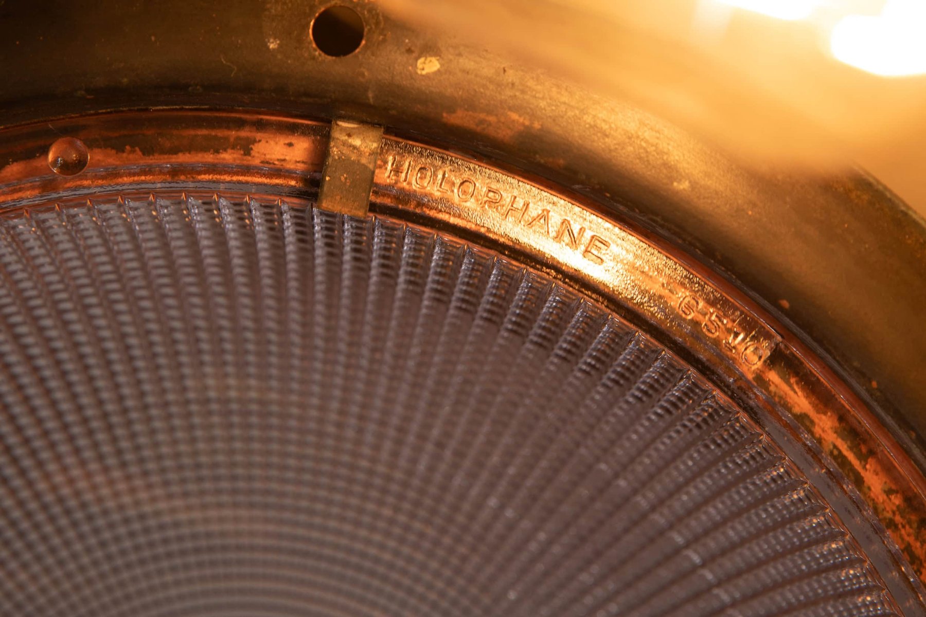 Antique Holophane Flush-Mounted Bulkhead Light in Verdigris Copper and ...