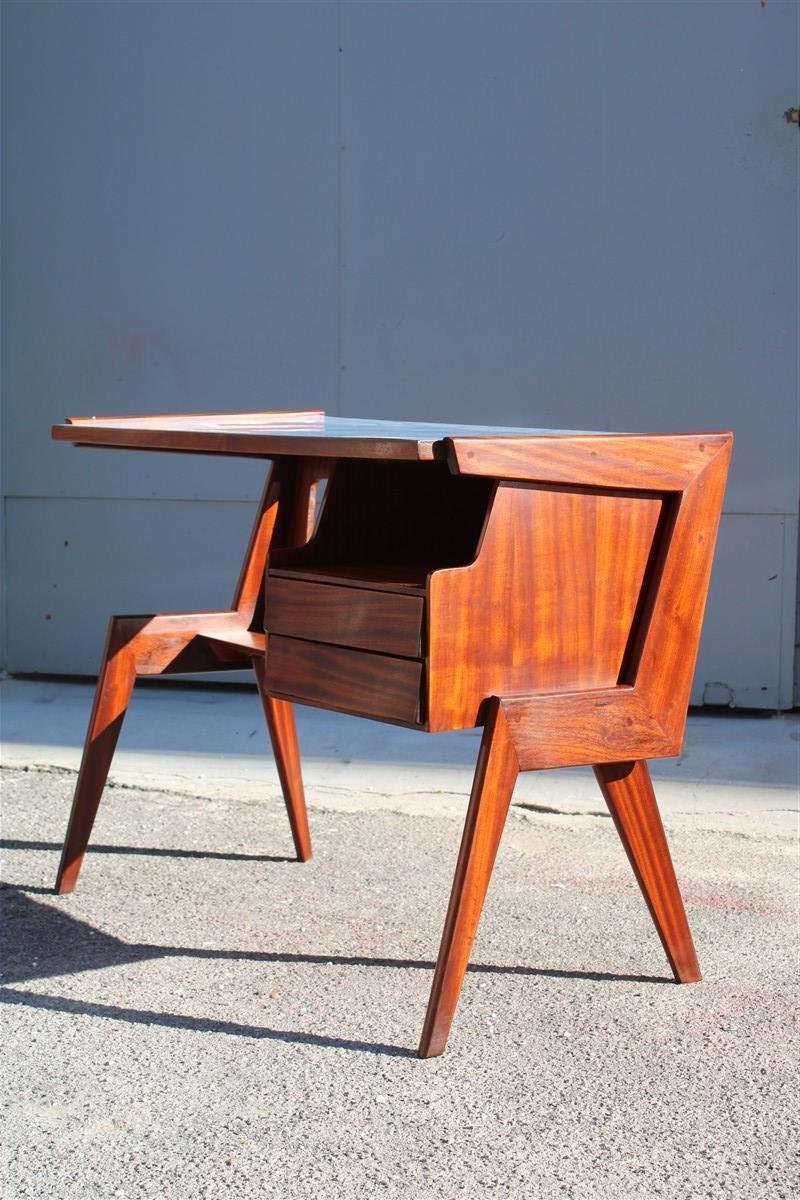 Small Geometric Desk in Mahogany and Blue Laminate by Vittorio Dassi ...