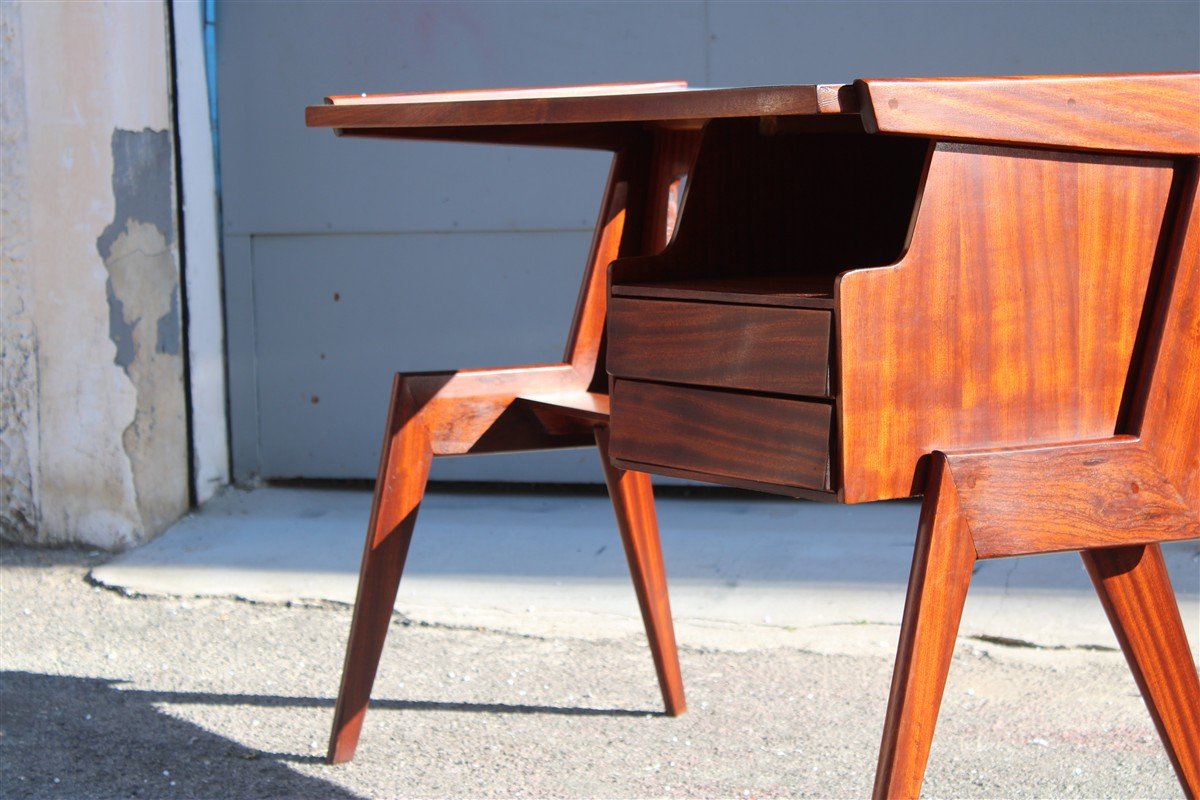 Small Geometric Desk in Mahogany and Blue Laminate by Vittorio Dassi ...