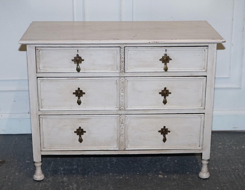 Victorian Hand-Painted Ivory Chest of Drawers with Brass Handles for ...