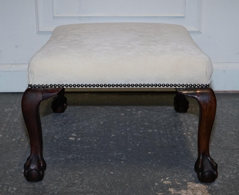 Antique Early Victorian Claw and Ball Feet Ottoman with White Suede ...