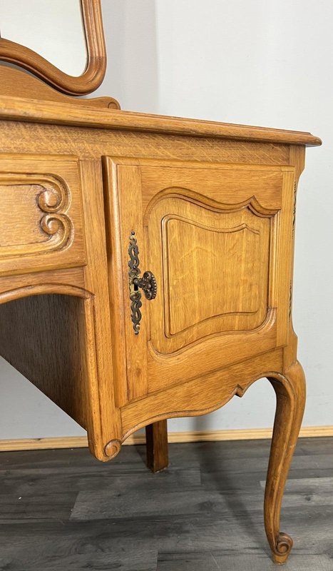 French Louis Style Oak Dressing Table with Mirror for sale at Pamono