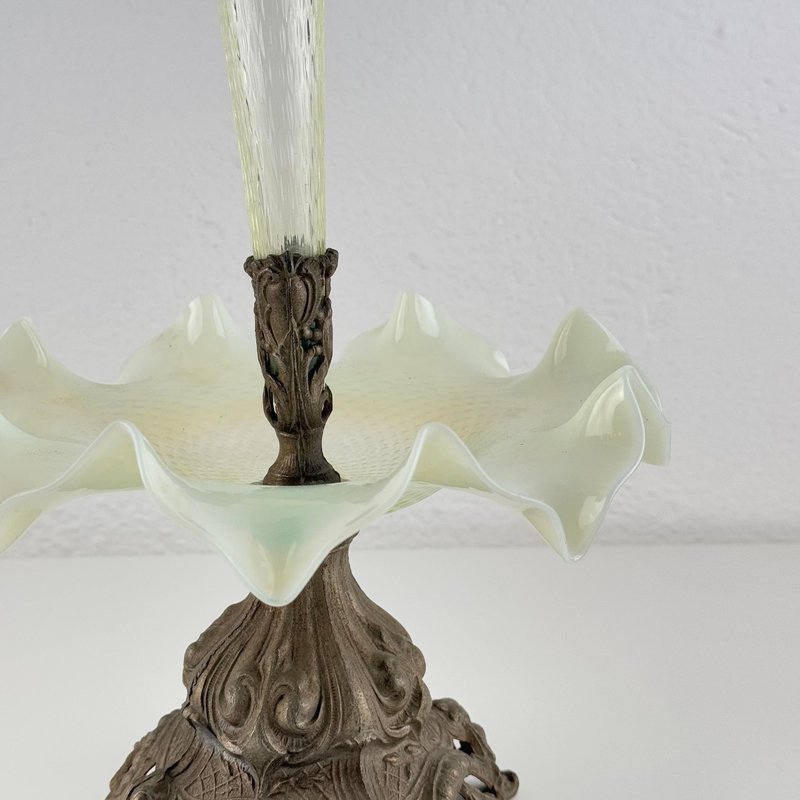 Art Nouveau Opalescent Glass and Cast Metal Epergne, Early 20th Century ...