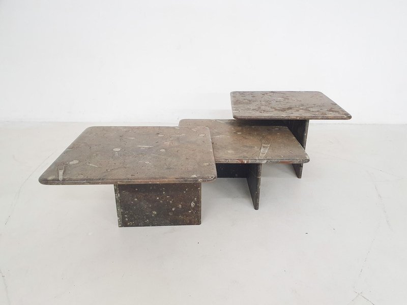 Vintage Fossil Stone Coffee Tables, 1970s, Set of 3 for sale at Pamono