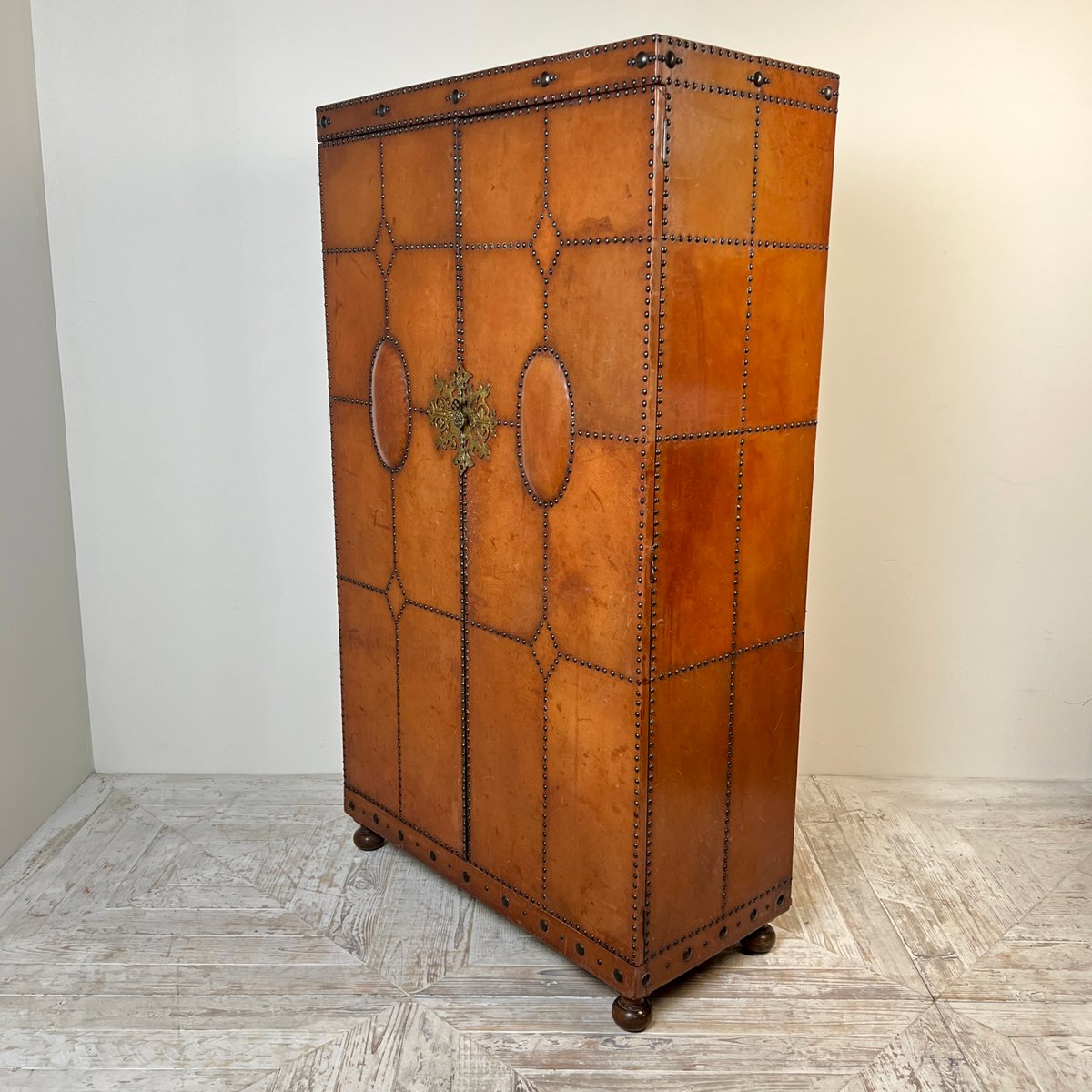 Spanish Leather Wardrobe with Studwork and Brass Lock, 1920s-1930s for ...