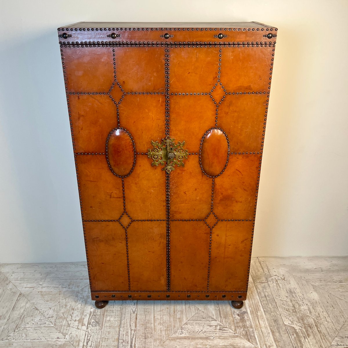 Spanish Leather Wardrobe with Studwork and Brass Lock, 1920s-1930s for ...
