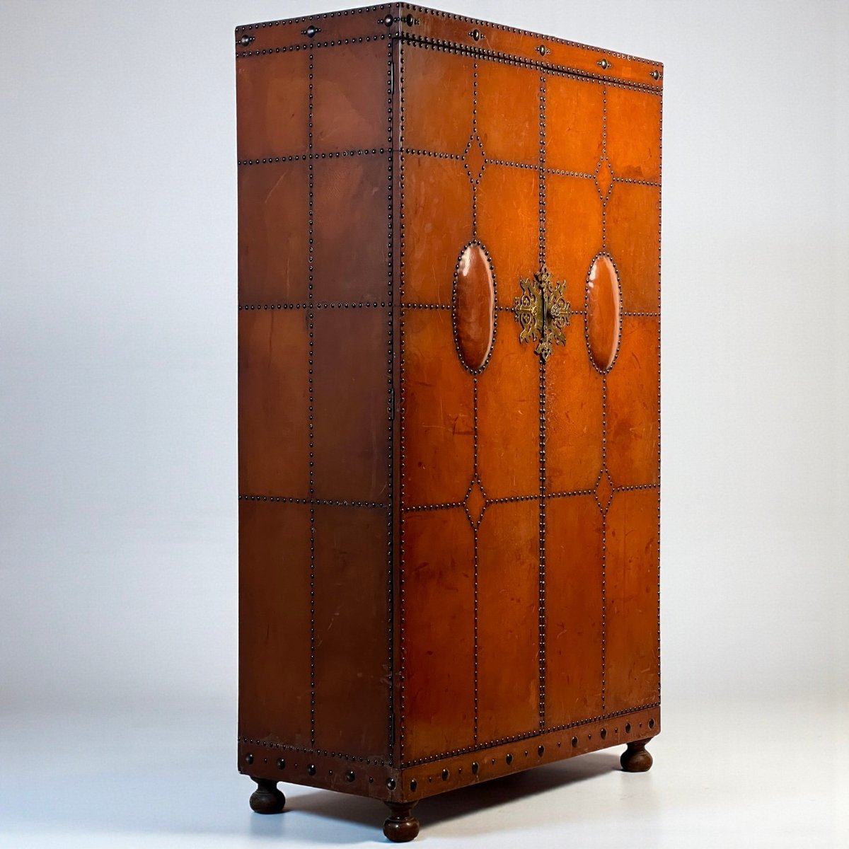 Spanish Leather Wardrobe with Studwork and Brass Lock, 1920s-1930s for ...
