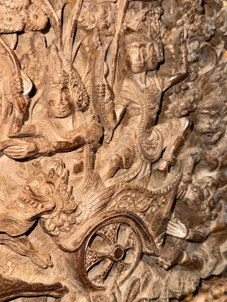 Indonesian Artist, Large Deeply Carved High Wall Relief of Ramayana ...