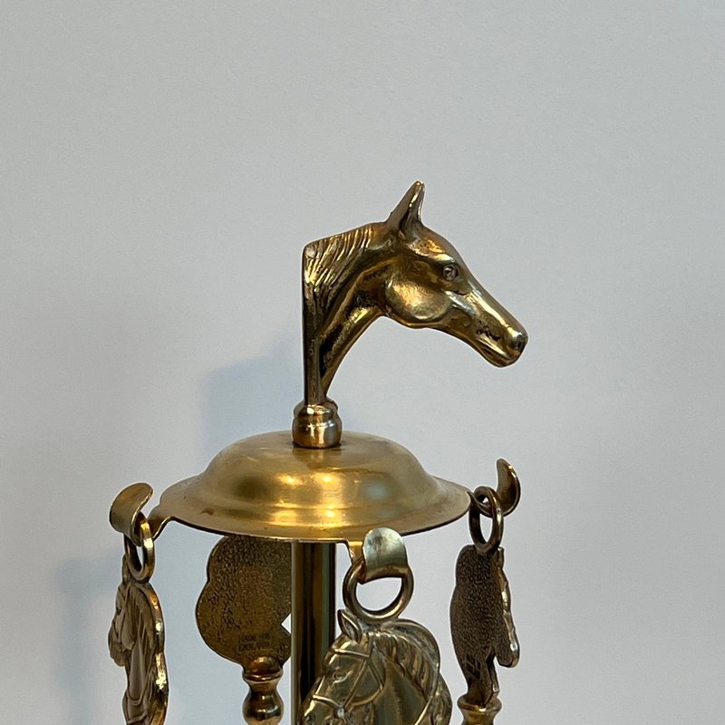 Brass Fire Kit with Horse Head Design, 1950s, Set of 5 for sale at Pamono