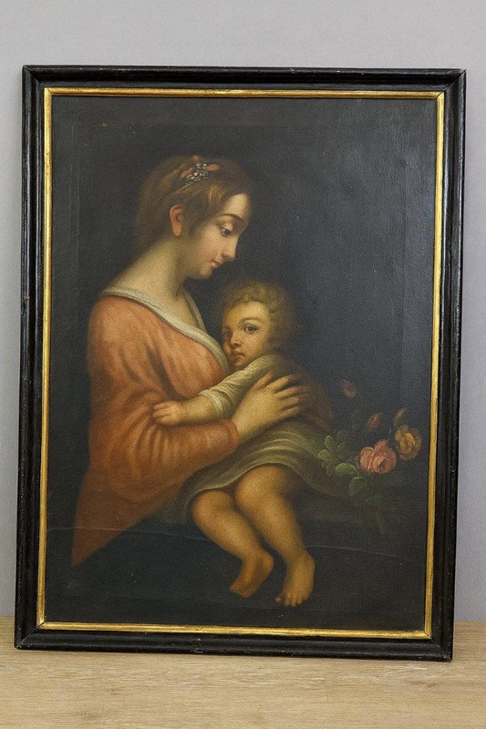 Italian School Artist Madonna And Child 18th Century Oil On Canvas