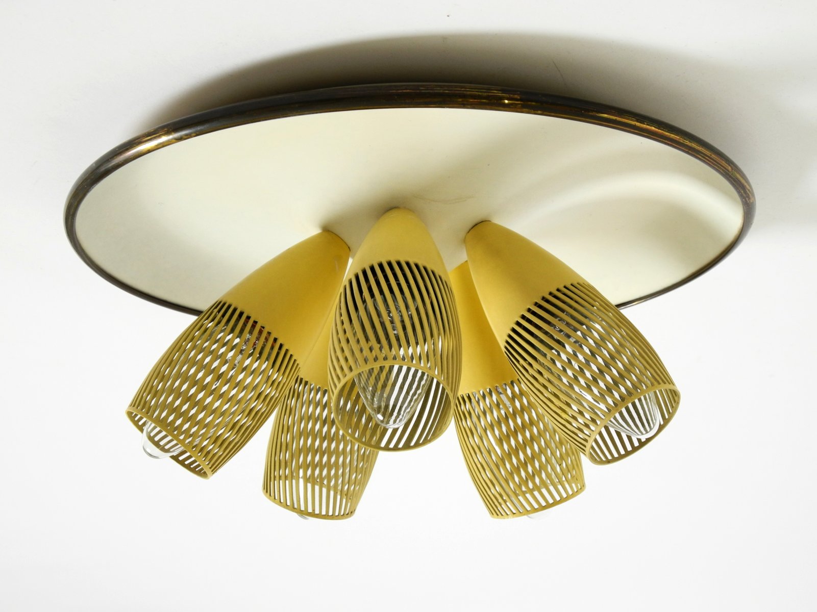 Mid-Century Modern Metal Bag Ceiling Lamp with Round White Reflector ...