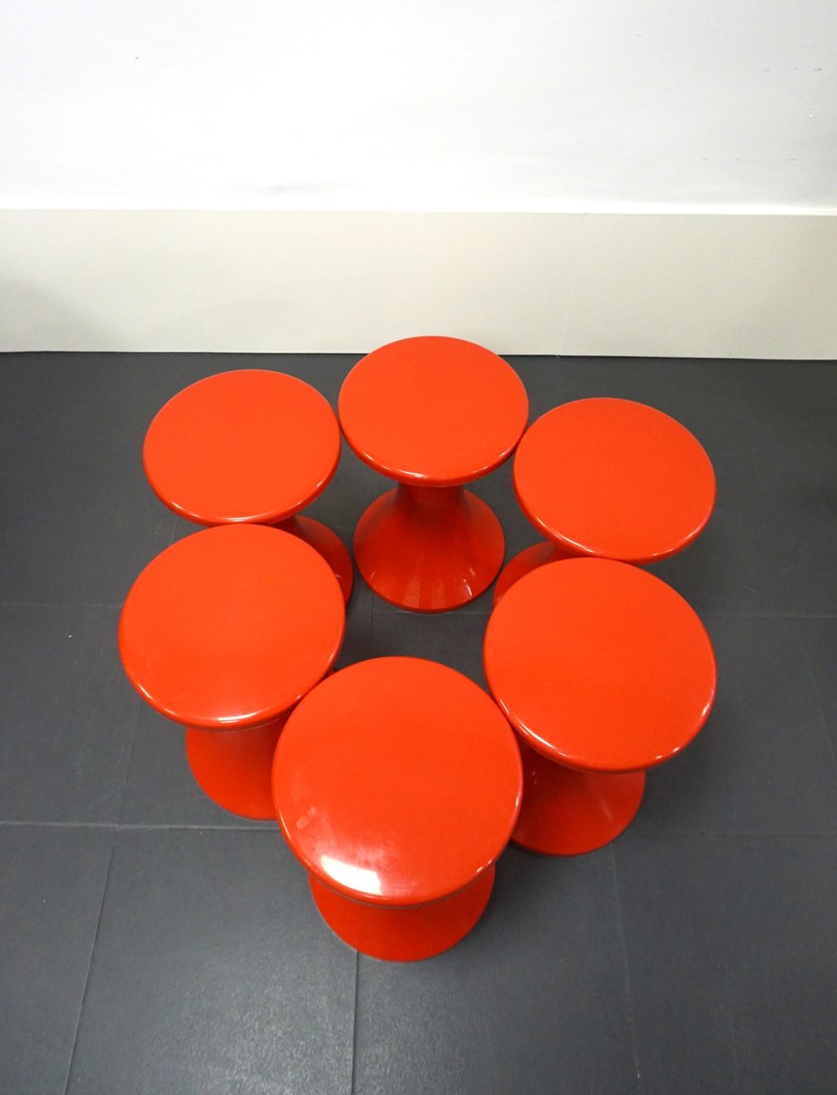 Red Stools, 1970s, Set of 4 for sale at Pamono