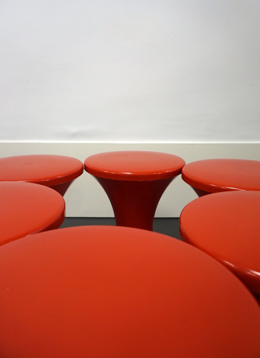 Red Stools, 1970s, Set of 4 for sale at Pamono