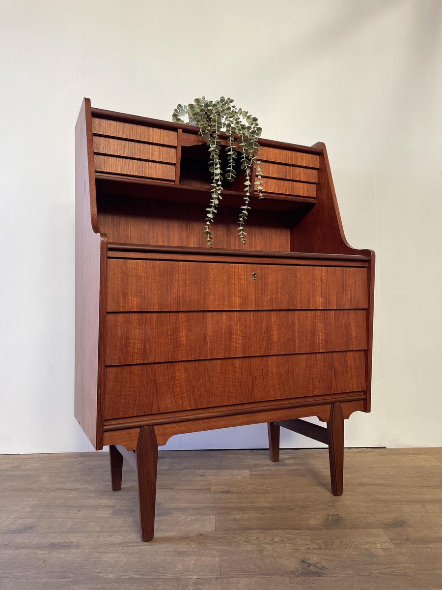 Mid-Century Danish Teak Bureau with Pull-Out Desk and Drawers, 1960s ...