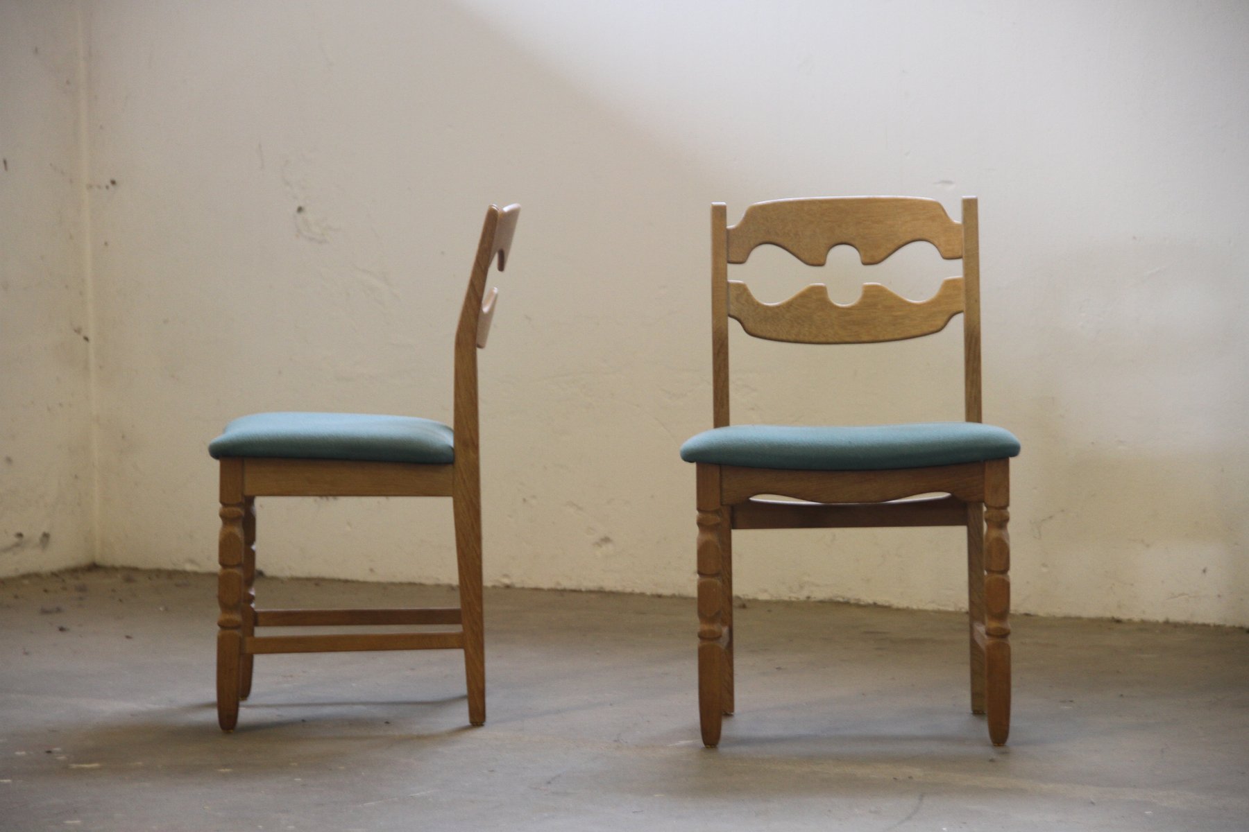 Danish Brutalist Oak Razorblade Dining Chairs attributed to Henning ...