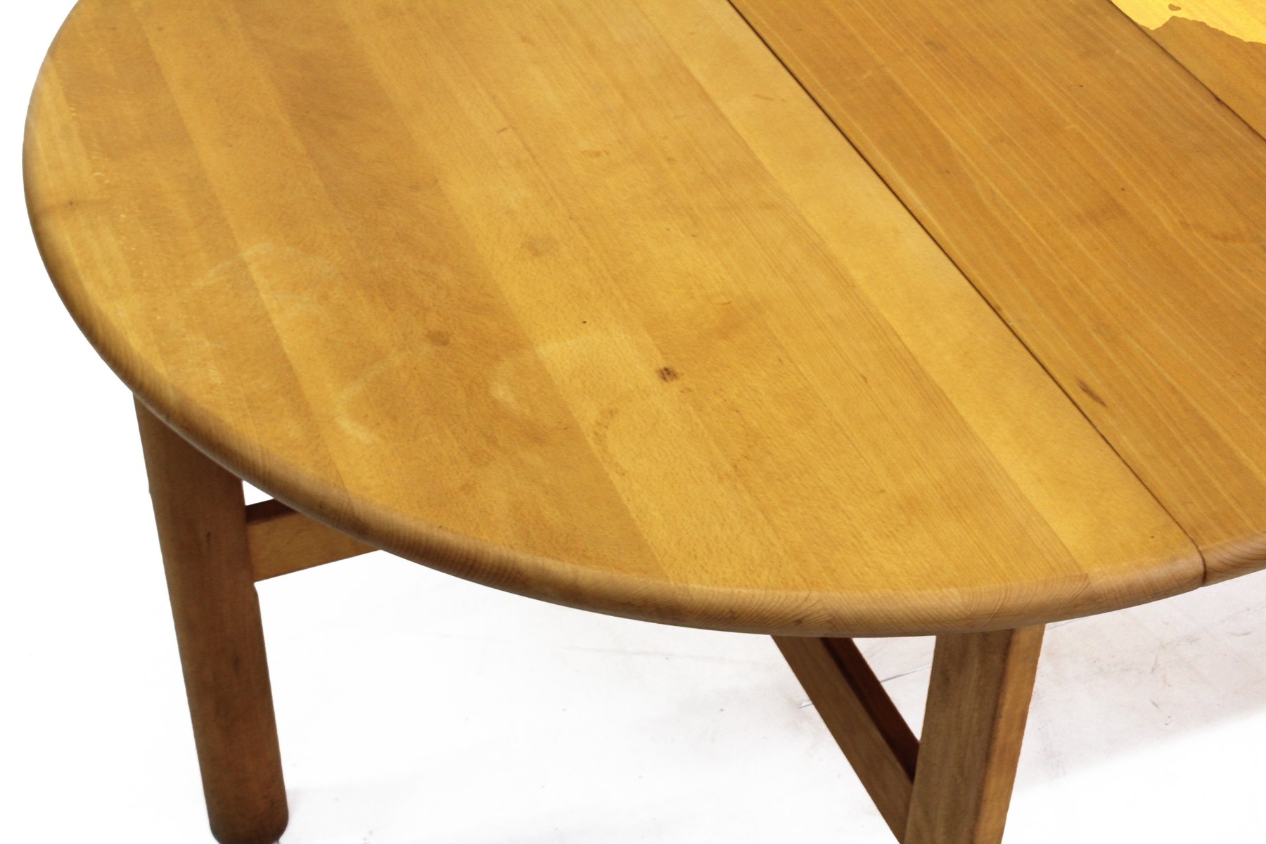 Vintage Round Extendable Dining Table in Wood, 1960s for sale at Pamono