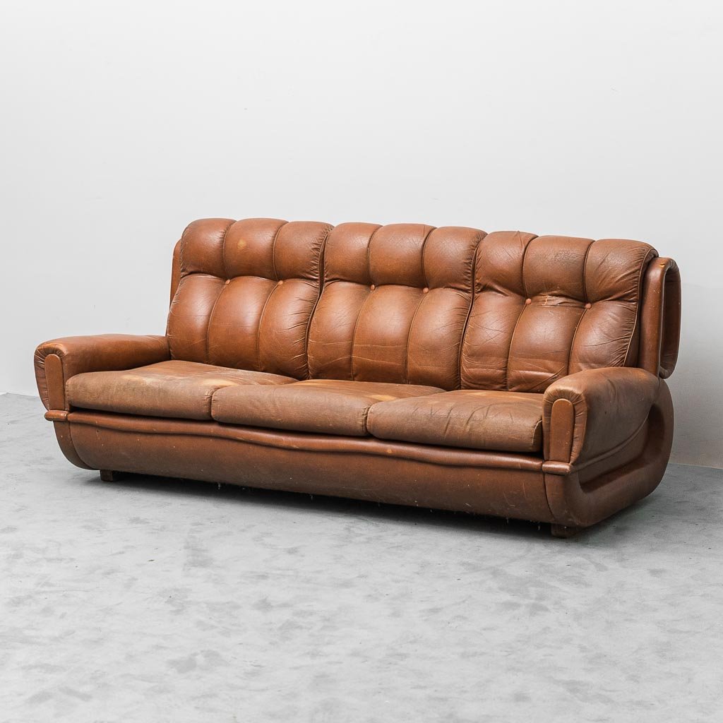 Vintage Three-Seater Leather Sofa, 1970s for sale at Pamono