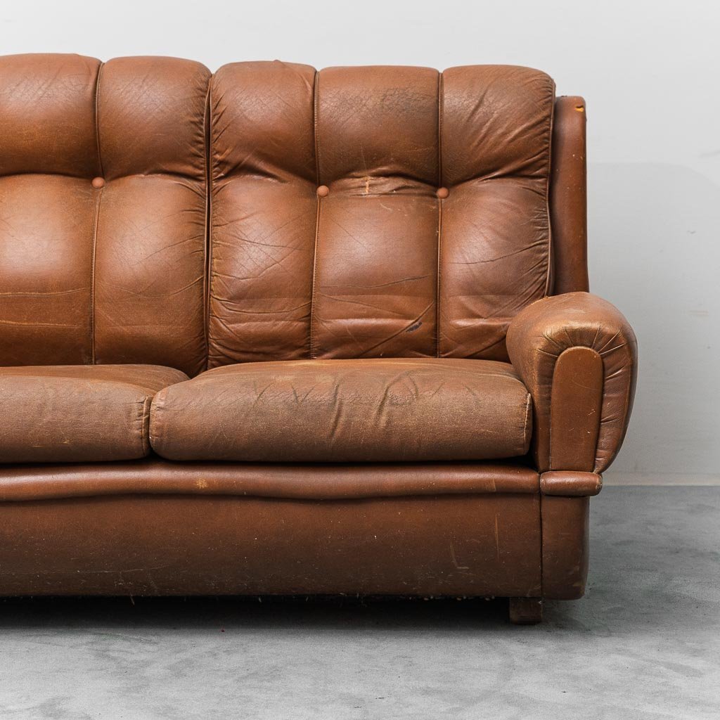 Vintage Three-Seater Leather Sofa, 1970s for sale at Pamono
