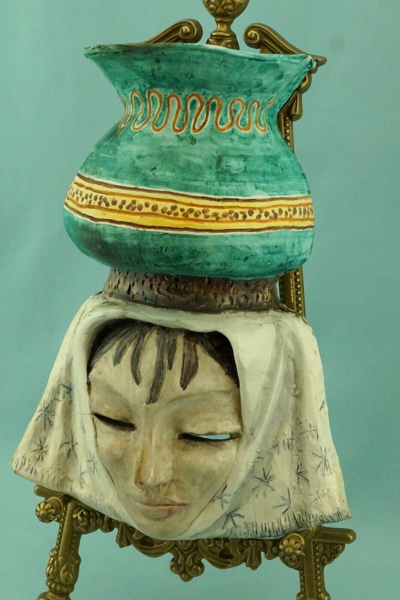 Art Deco Ceramic Wall Mask of Commoner with Vase by Merlone for Tanagra ...