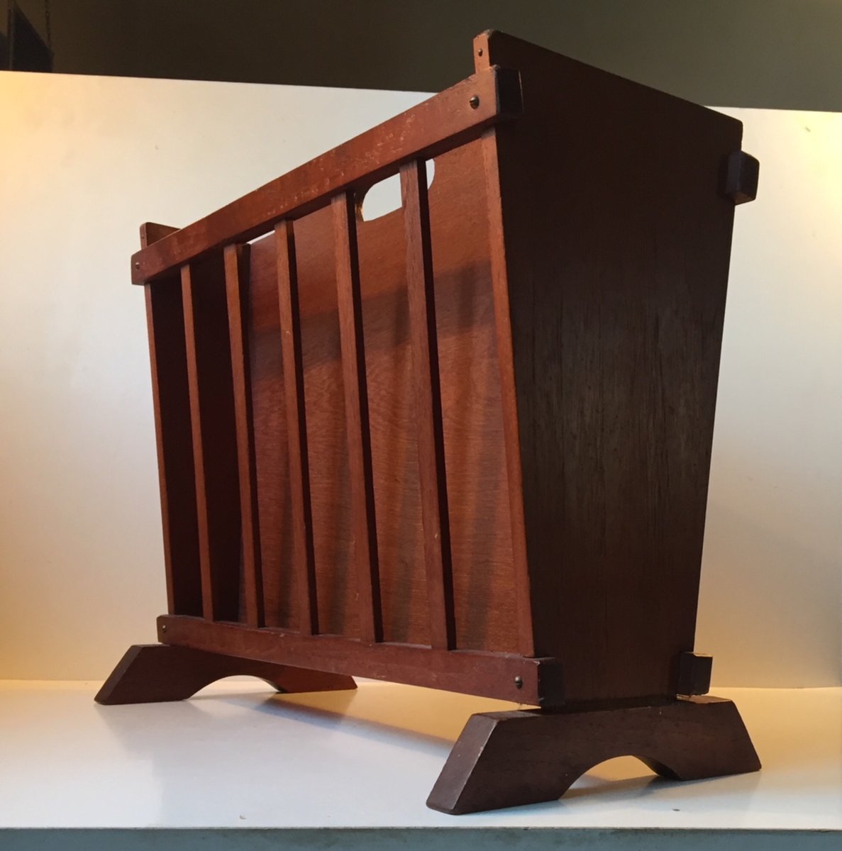Danish Modern Double-Sided Teak Magazine Rack, 1960s for sale at Pamono