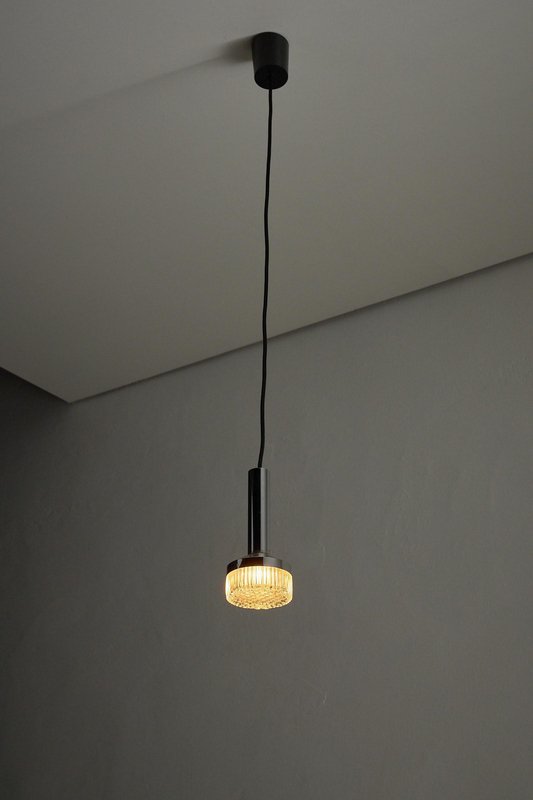 Chrome Tube Pendant Light with Textured Glass Lens, 1970s for sale at ...