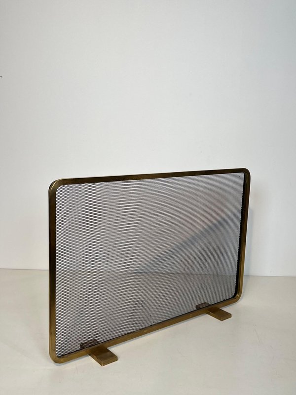 Brass and Wire Mesh Fire Screen, 1970s for sale at Pamono