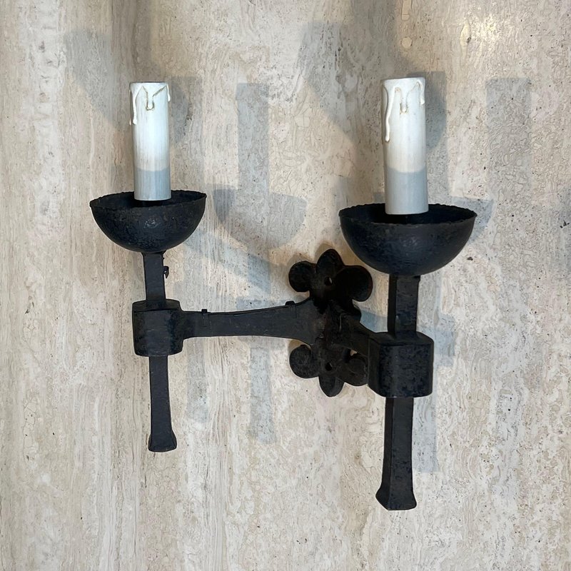Gothic Style 2-Arm Wrought Iron Wall Sconces, 1940s, Set of 2 for sale ...