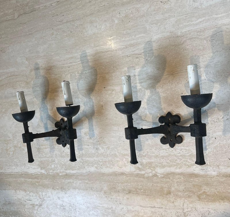Gothic Style 2-Arm Wrought Iron Wall Sconces, 1940s, Set of 2 for sale ...