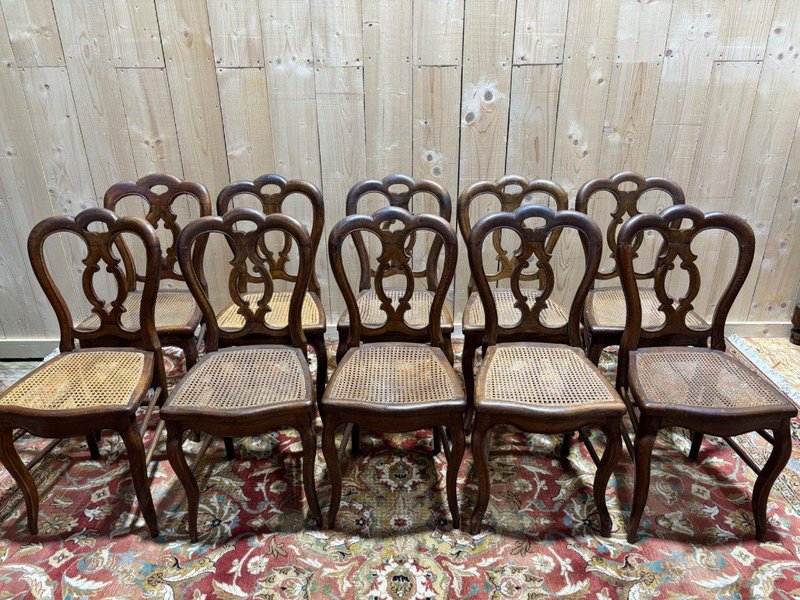 Louis Philippe Cane Chairs, Set of 10 for sale at Pamono