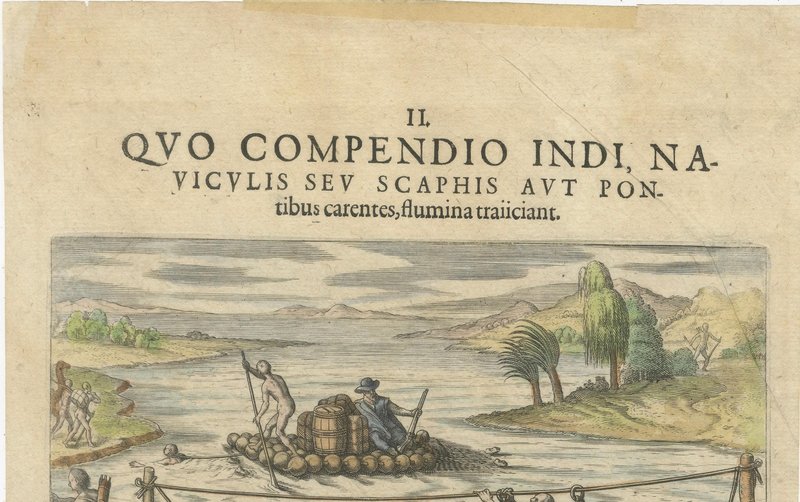River Crossing by Indigenous People with Rafts and Canoes, 1594, Paper ...