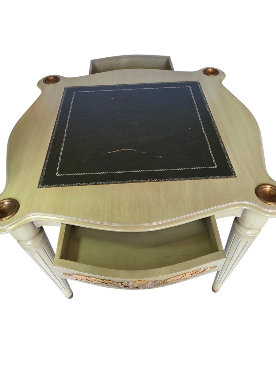 Mid-Century Louis XVI Style Game Table with Green Leather Top and ...
