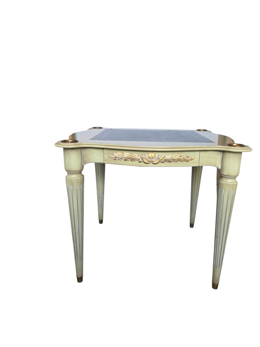 Mid-Century Louis XVI Style Game Table with Green Leather Top and ...