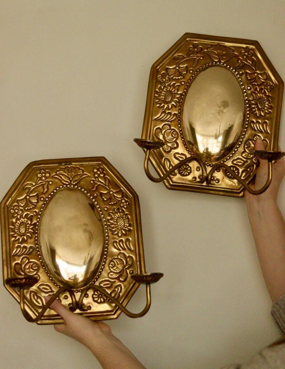 Mid-Century Swedish Octagonal Brass Double Arm Sconces, Set of 2 for ...