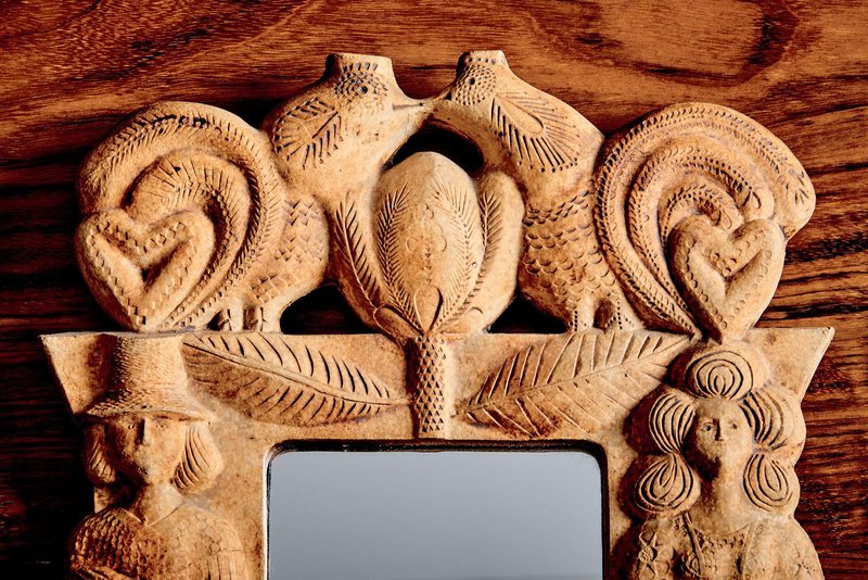 Spiegel aus geformtem Steingut, Roger Capron zugeschrieben, Frankreich ...