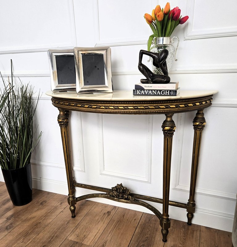 Mid-Century Italian Demi Lune Wall Console Table in Gilt Wood with ...