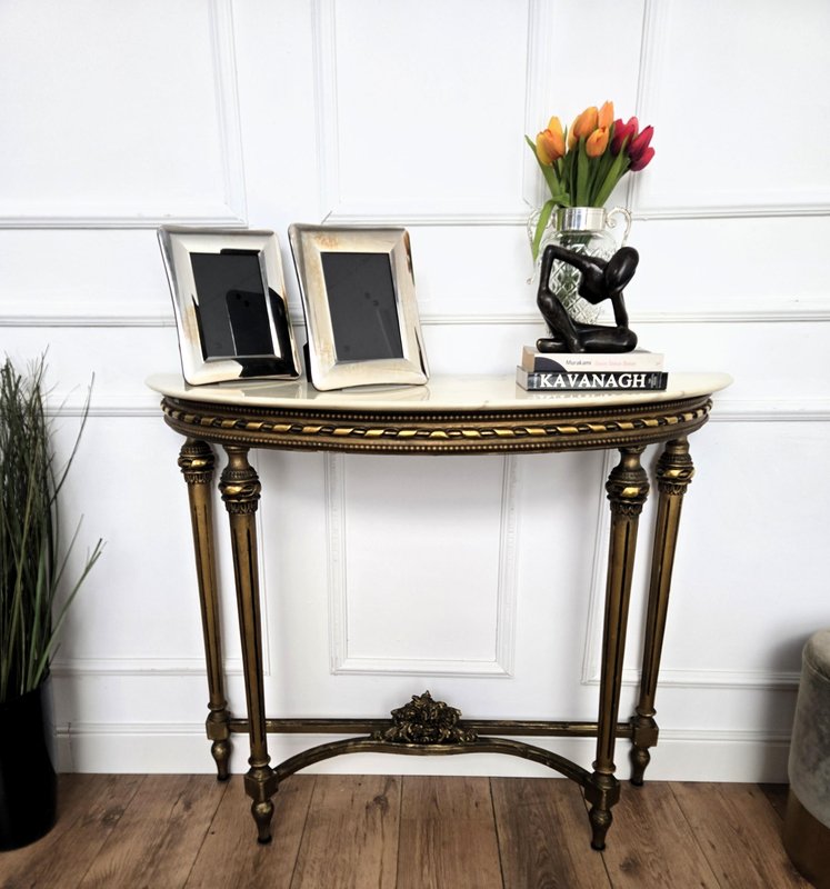 Mid-Century Italian Demi Lune Wall Console Table in Gilt Wood with ...