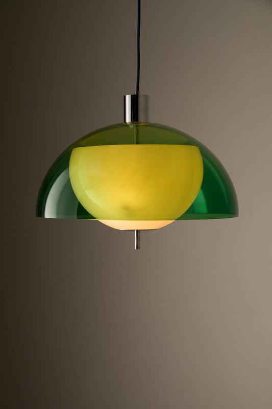 Suspension Semi-Sphère Space Age Verte avec Diffuseur Blanc, 1970s en ...