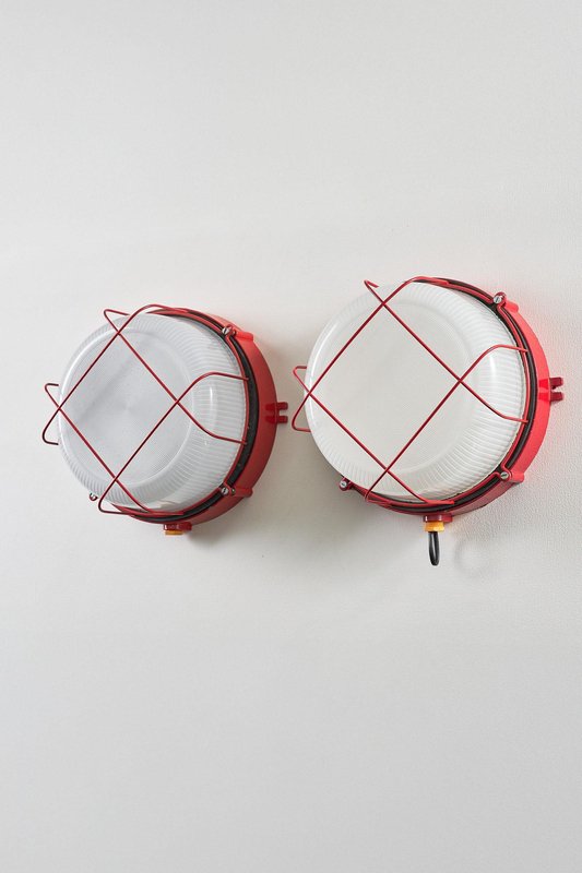Red Marine Cage Lamps, 1970, Set of 2 for sale at Pamono