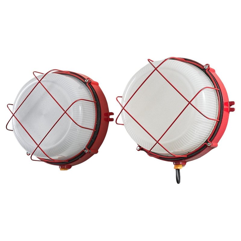 Red Marine Cage Lamps, 1970, Set of 2 for sale at Pamono