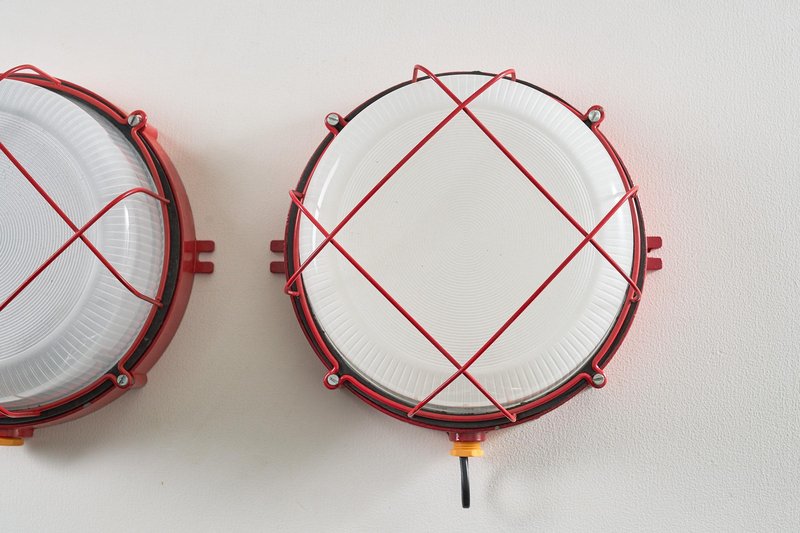 Red Marine Cage Lamps, 1970, Set of 2 for sale at Pamono