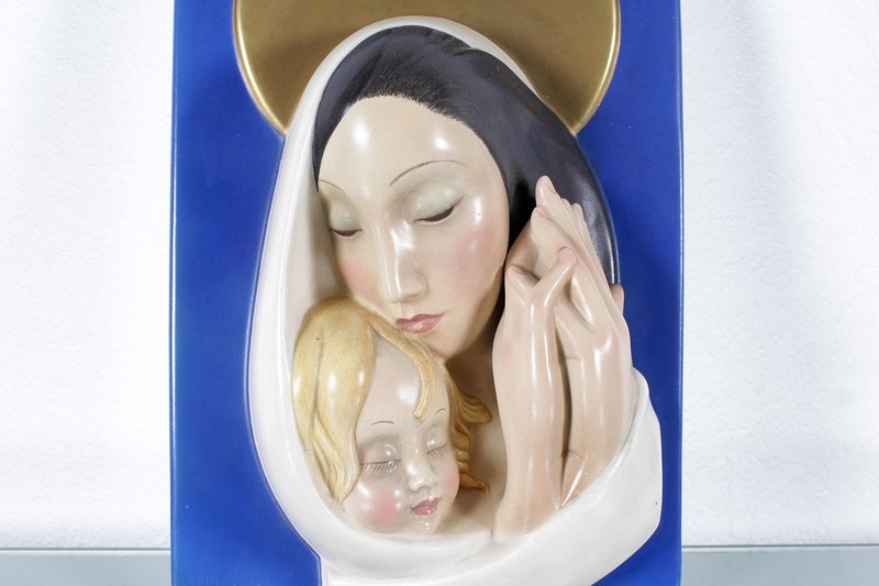 Madonna and Child in Glazed Ceramic attributed to O. Maraini for Lenci ...