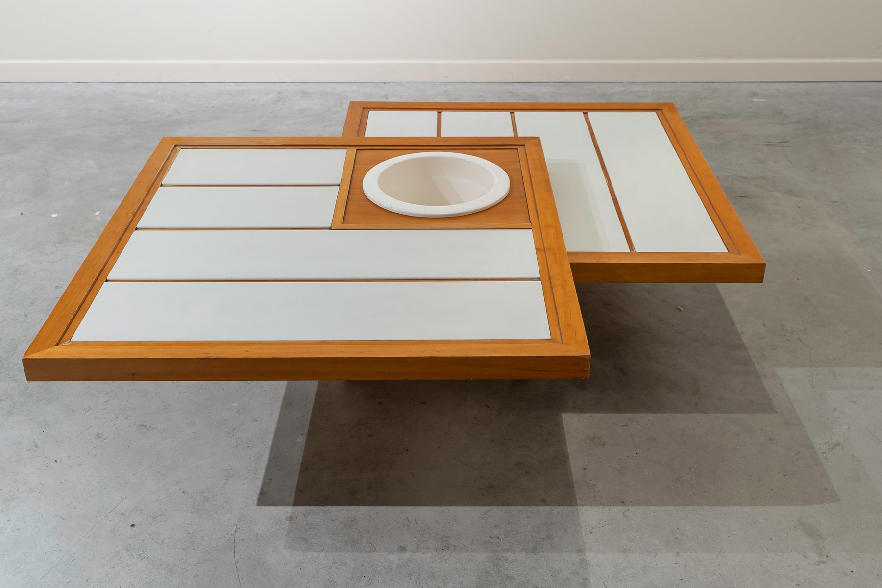 Walnut Coffee Table Tiled Top and Square Leaves, France, 1960s for sale at Pamono