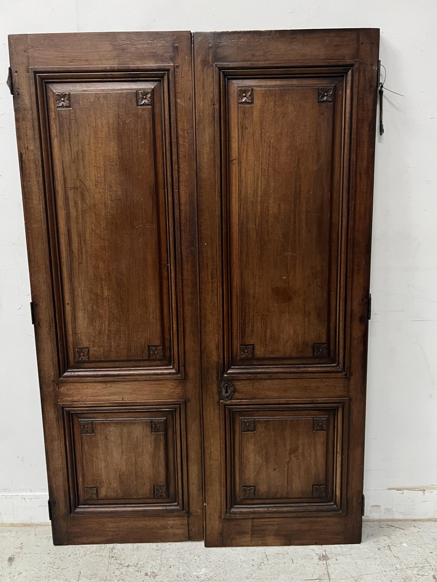Antique Walnut Double-Panel Doors, 1700s, Set of 2 for sale at Pamono
