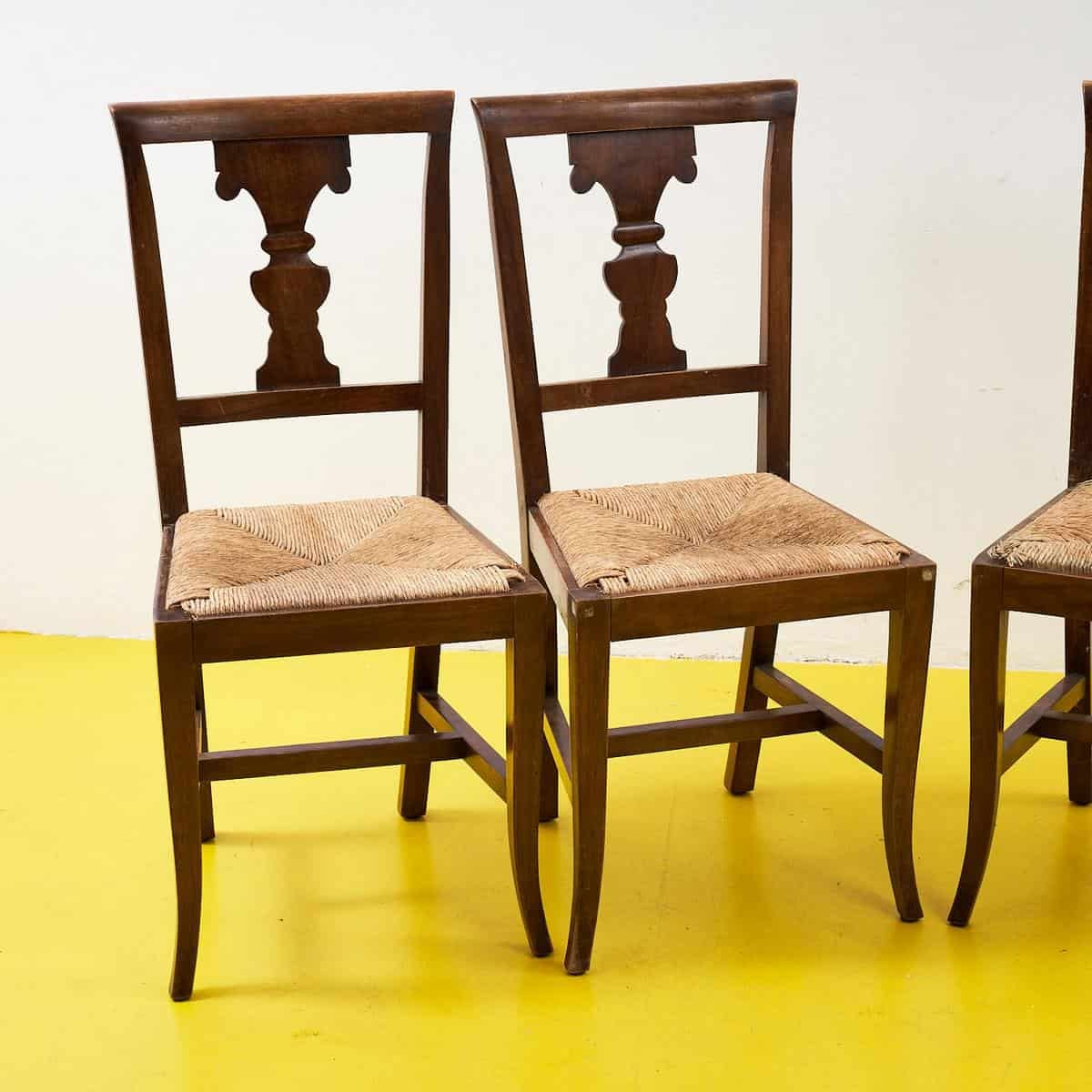 Wooden Chairs with Straw Seat, Set of 4 for sale at Pamono