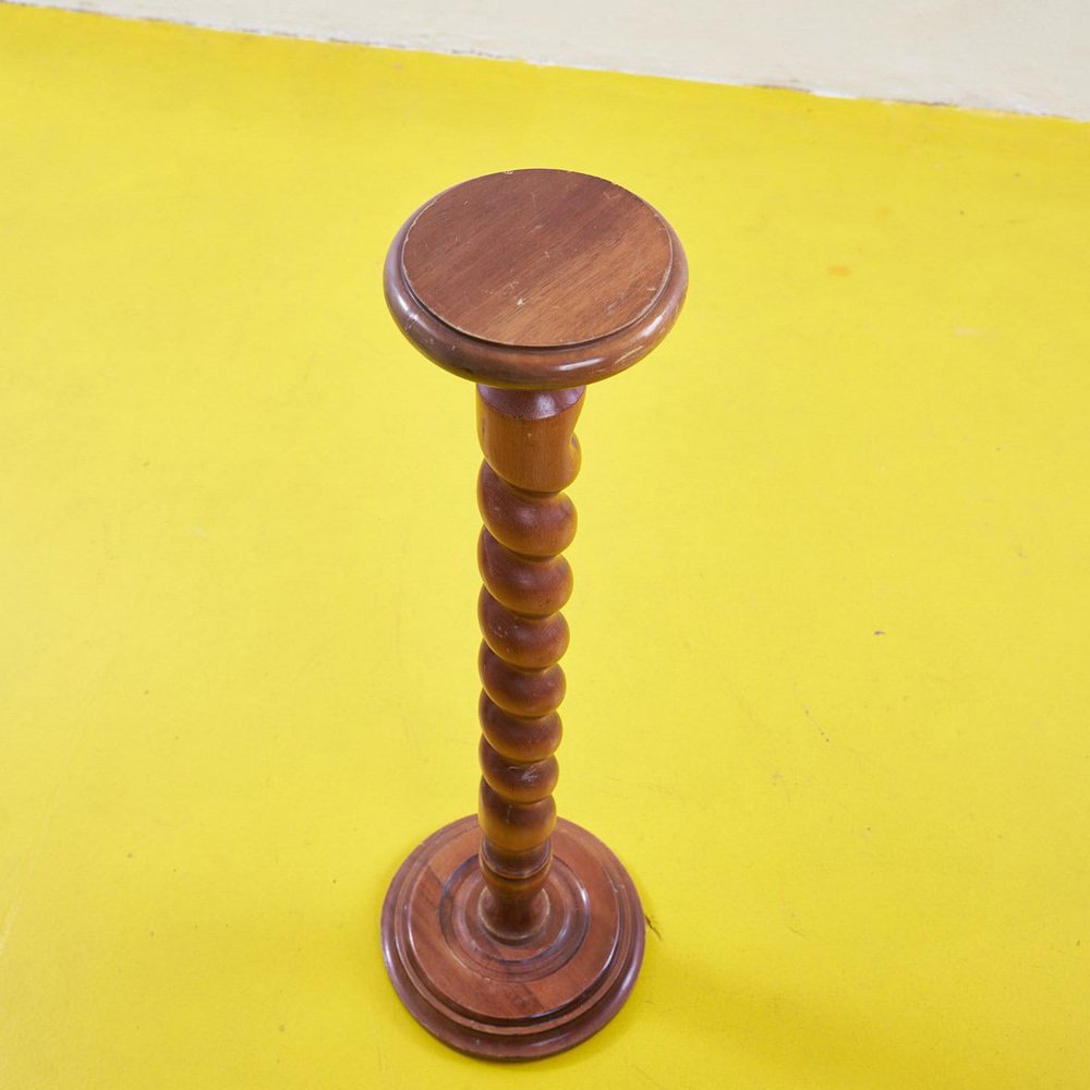 Twisted Wooden Column Plant Stand for sale at Pamono